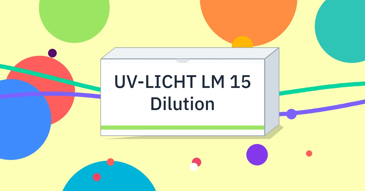 Symbolbild: Packung mit der Aufschrift UV-LICHT LM 15 Dilution (PZN 13258622) – Verfügbarkeit und Bezug in Apotheken in Frankfurt am Main