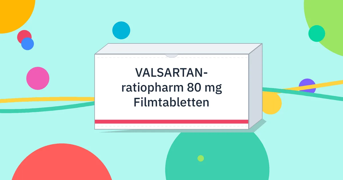 Symbolbild: Packung mit der Aufschrift VALSARTAN-ratiopharm 80 mg Filmtabletten (PZN 06906227) – Verfügbarkeit und Bezug in Apotheken in Frankfurt am Main