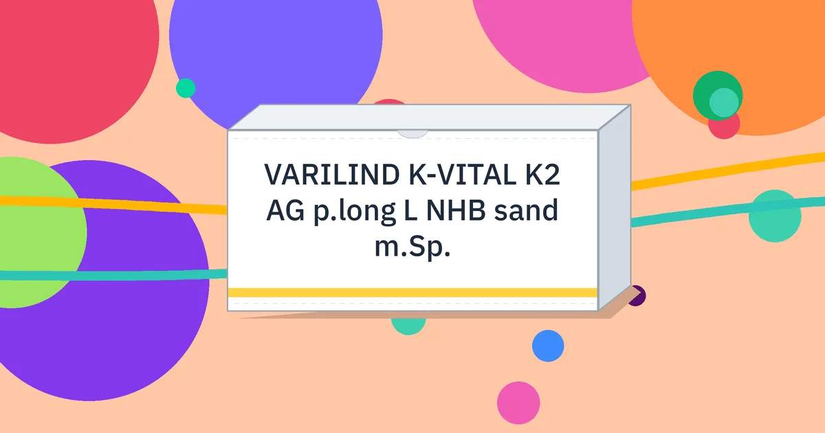 Symbolbild: Packung mit der Aufschrift VARILIND K-VITAL K2 AG p.long L NHB sand m.Sp. (PZN 20564354) – Verfügbarkeit und Bezug in Apotheken in Frankfurt am Main