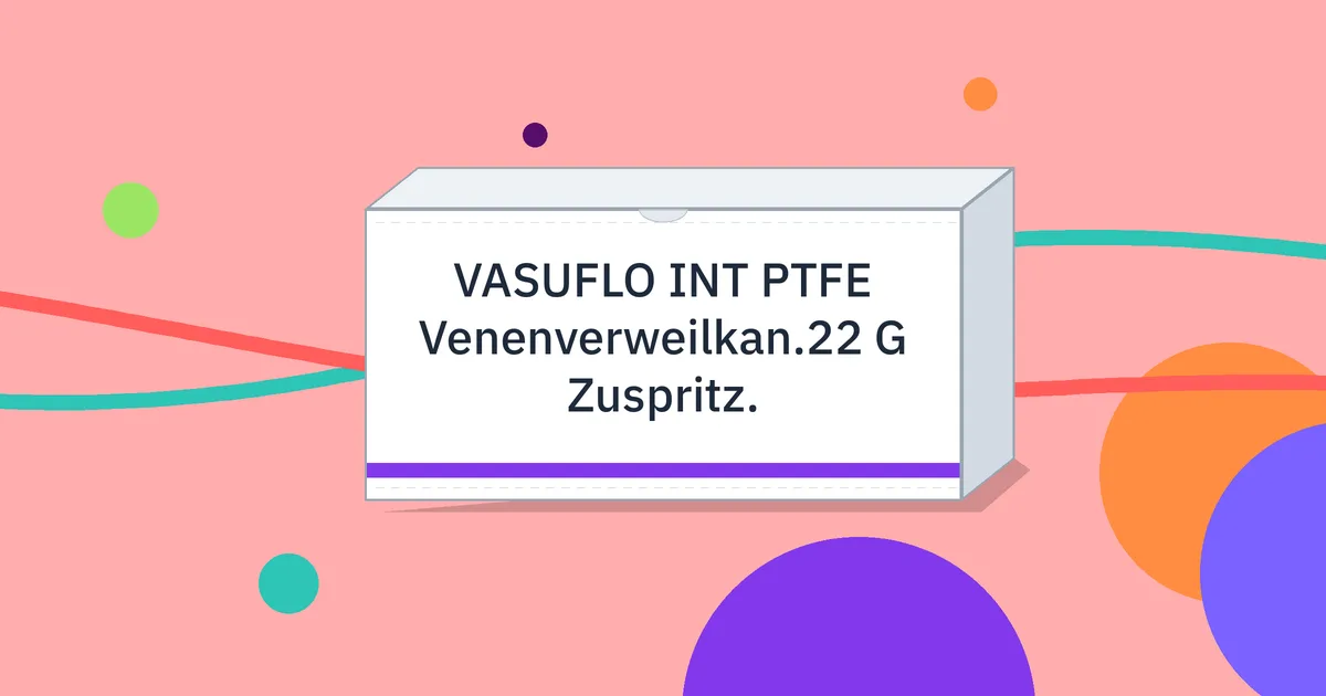 Symbolbild: Packung mit der Aufschrift VASUFLO INT PTFE Venenverweilkan.22 G Zuspritz. (PZN 19888560) – Verfügbarkeit und Bezug in Apotheken in Frankfurt am Main