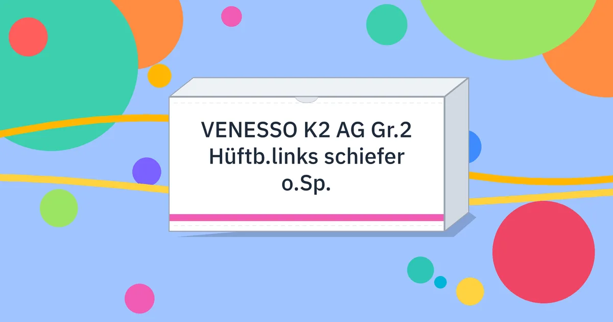 Symbolbild: Packung mit der Aufschrift VENESSO K2 AG Gr.2 Hüftb.links schiefer o.Sp. (PZN 03269197) – Verfügbarkeit und Bezug in Apotheken in Frankfurt am Main