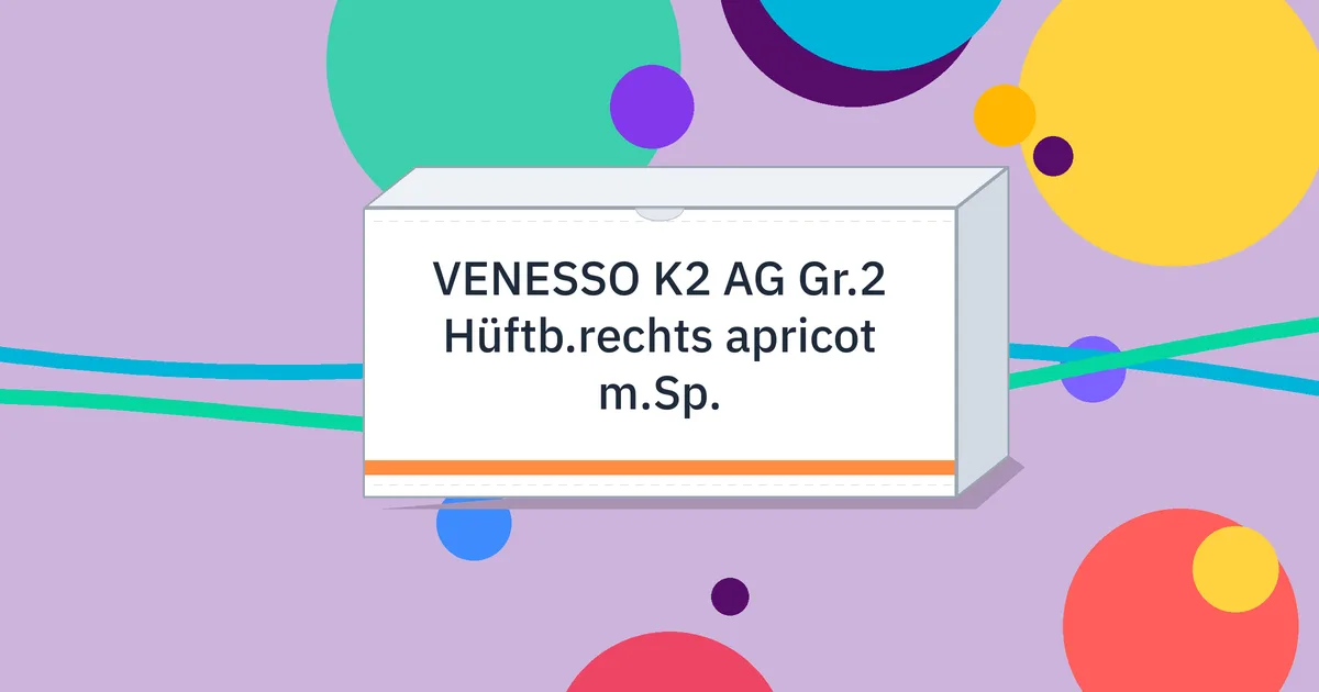 Symbolbild: Packung mit der Aufschrift VENESSO K2 AG Gr.2 Hüftb.rechts apricot m.Sp. (PZN 03273359) – Verfügbarkeit und Bezug in Apotheken in Frankfurt am Main