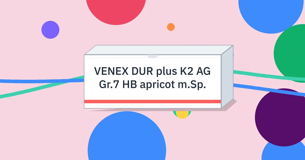Symbolbild: Packung mit der Aufschrift VENEX DUR plus K2 AG Gr.7 HB apricot m.Sp. (PZN 03236654) – Verfügbarkeit und Bezug in Apotheken in Frankfurt am Main