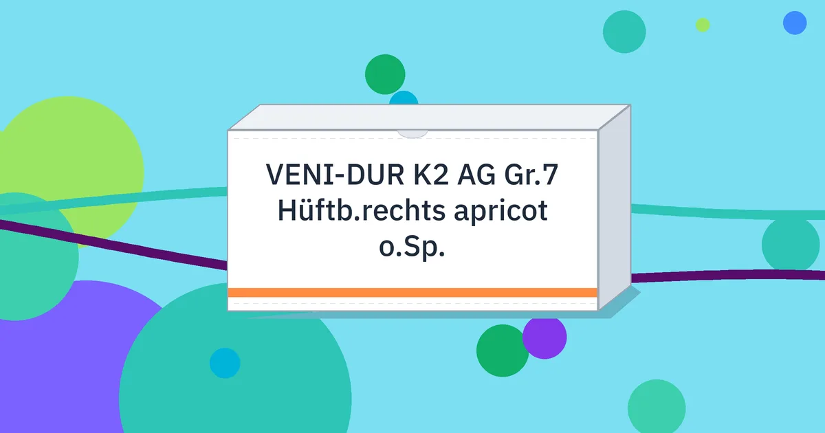 Symbolbild: Packung mit der Aufschrift VENI-DUR K2 AG Gr.7 Hüftb.rechts apricot o.Sp. (PZN 03251642) – Verfügbarkeit und Bezug in Apotheken in Frankfurt am Main