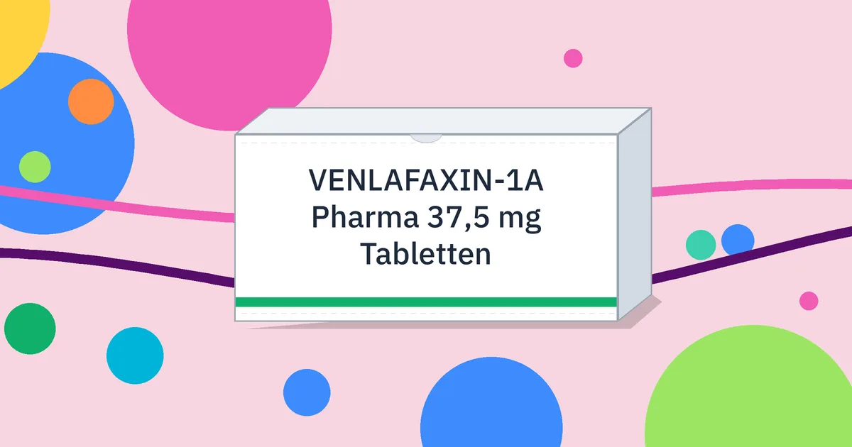 Symbolbild: Packung mit der Aufschrift VENLAFAXIN-1A Pharma 37,5 mg Tabletten (PZN 00852157) – Verfügbarkeit und Bezug in Apotheken in Frankfurt am Main