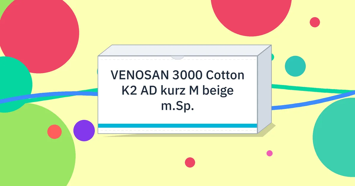 Symbolbild: Packung mit der Aufschrift VENOSAN 3000 Cotton K2 AD kurz M beige m.Sp. (PZN 14421260) – Verfügbarkeit und Bezug in Apotheken in Frankfurt am Main