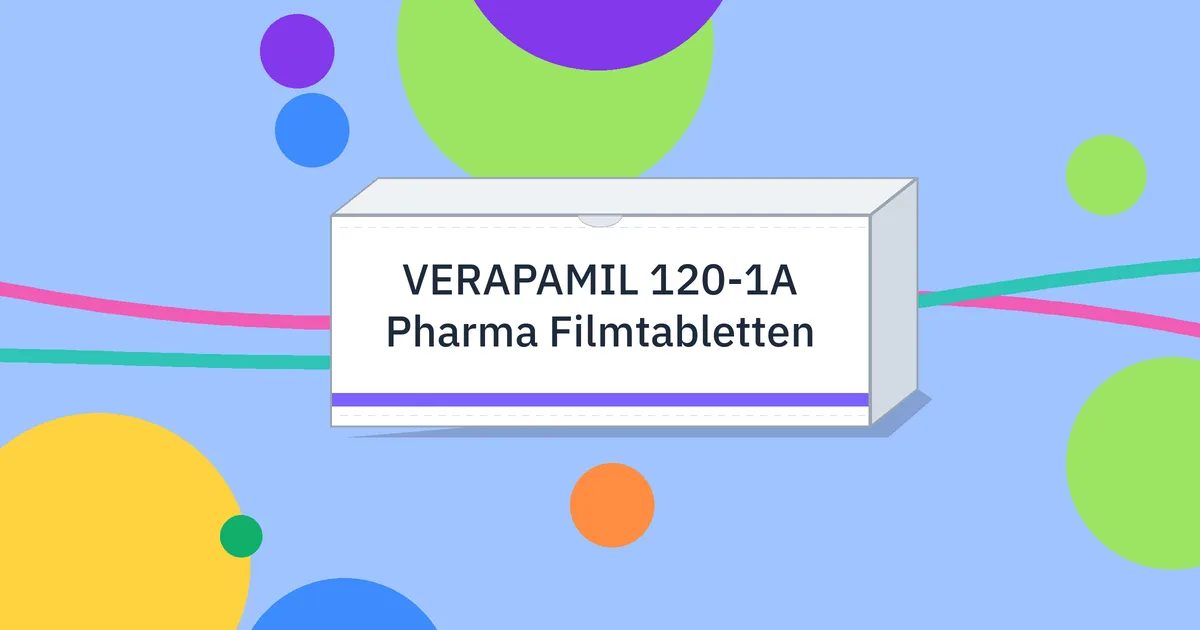 Symbolbild: Packung mit der Aufschrift VERAPAMIL 120-1A Pharma Filmtabletten (PZN 00353537) – Verfügbarkeit und Bezug in Apotheken in Frankfurt am Main