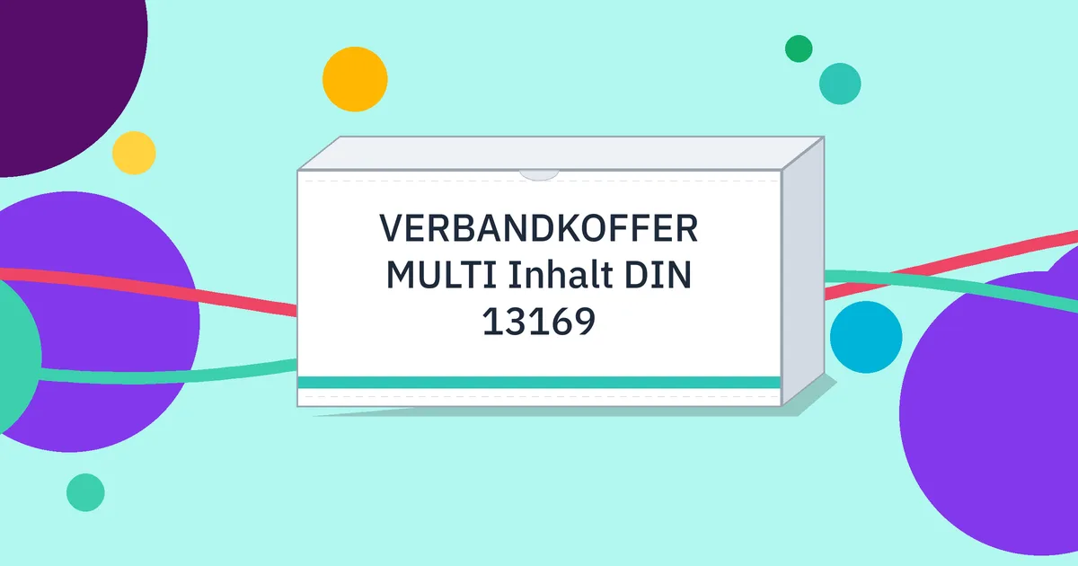 Symbolbild: Packung mit der Aufschrift VERBANDKOFFER MULTI Inhalt DIN 13169 (PZN 12491428) – Verfügbarkeit und Bezug in Apotheken in Frankfurt am Main