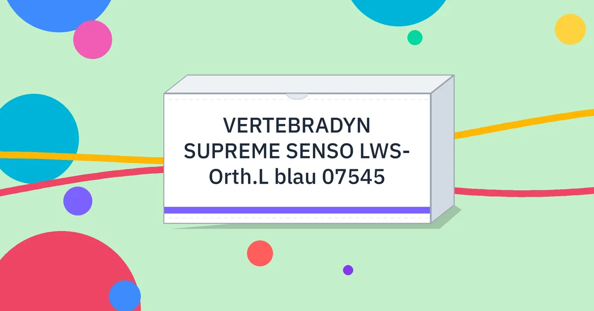 Symbolbild: Packung mit der Aufschrift VERTEBRADYN SUPREME SENSO LWS-Orth.L blau 07545 (PZN 16931120) – Verfügbarkeit und Bezug in Apotheken in Frankfurt am Main