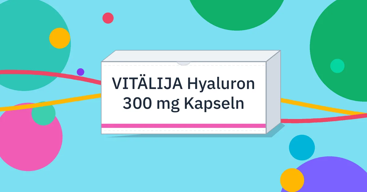 Symbolbild: Packung mit der Aufschrift VITÄLIJA Hyaluron 300 mg Kapseln (PZN 18122519) – Verfügbarkeit und Bezug in Apotheken in Frankfurt am Main