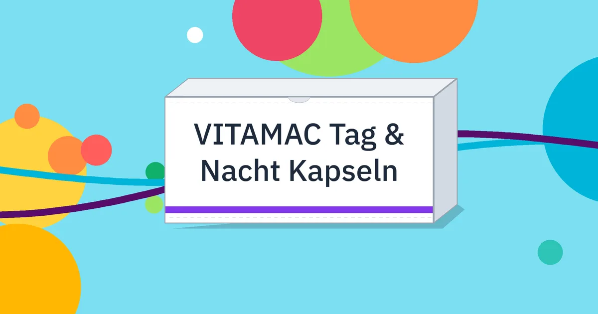 Symbolbild: Packung mit der Aufschrift VITAMAC Tag & Nacht Kapseln (PZN 04720694) – Verfügbarkeit und Bezug in Apotheken in Frankfurt am Main