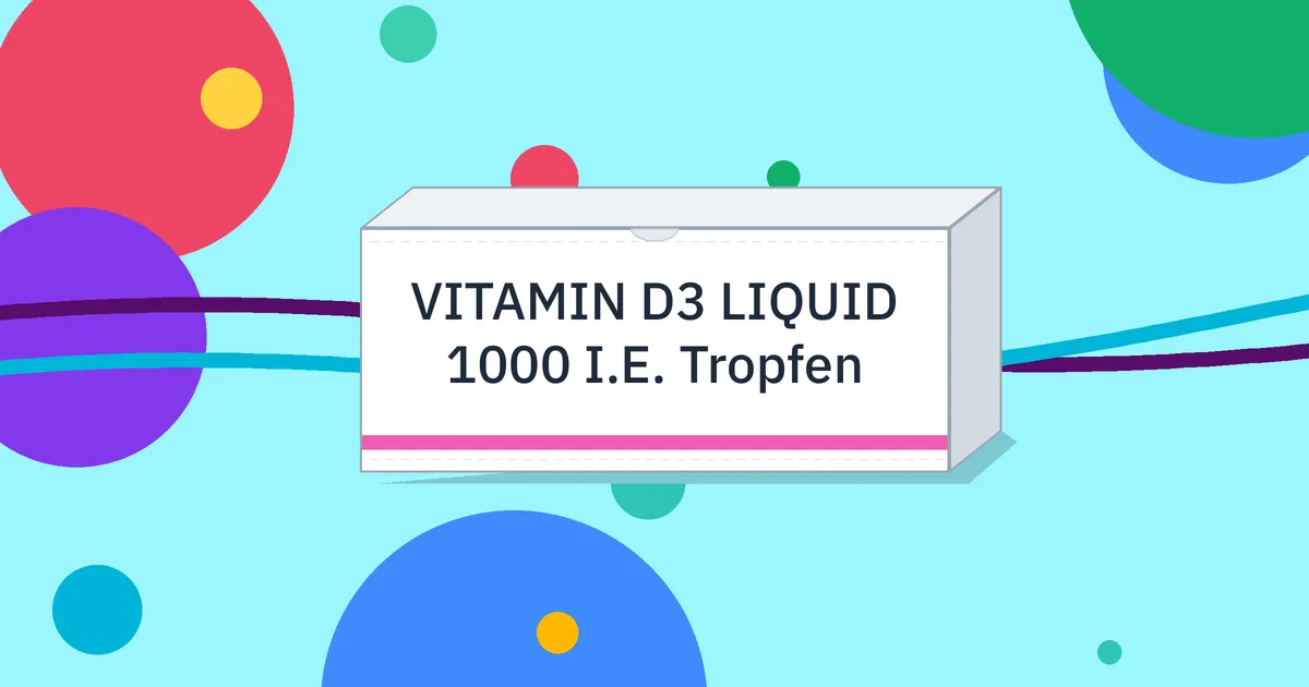 Symbolbild: Packung mit der Aufschrift VITAMIN D3 LIQUID 1000 I.E. Tropfen (PZN 18036062) – Verfügbarkeit und Bezug in Apotheken in Frankfurt am Main