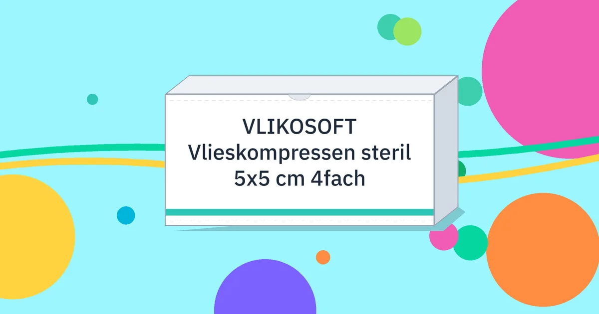 Symbolbild: Packung mit der Aufschrift VLIKOSOFT Vlieskompressen steril 5x5 cm 4fach (PZN 19721245) – Verfügbarkeit und Bezug in Apotheken in Frankfurt am Main