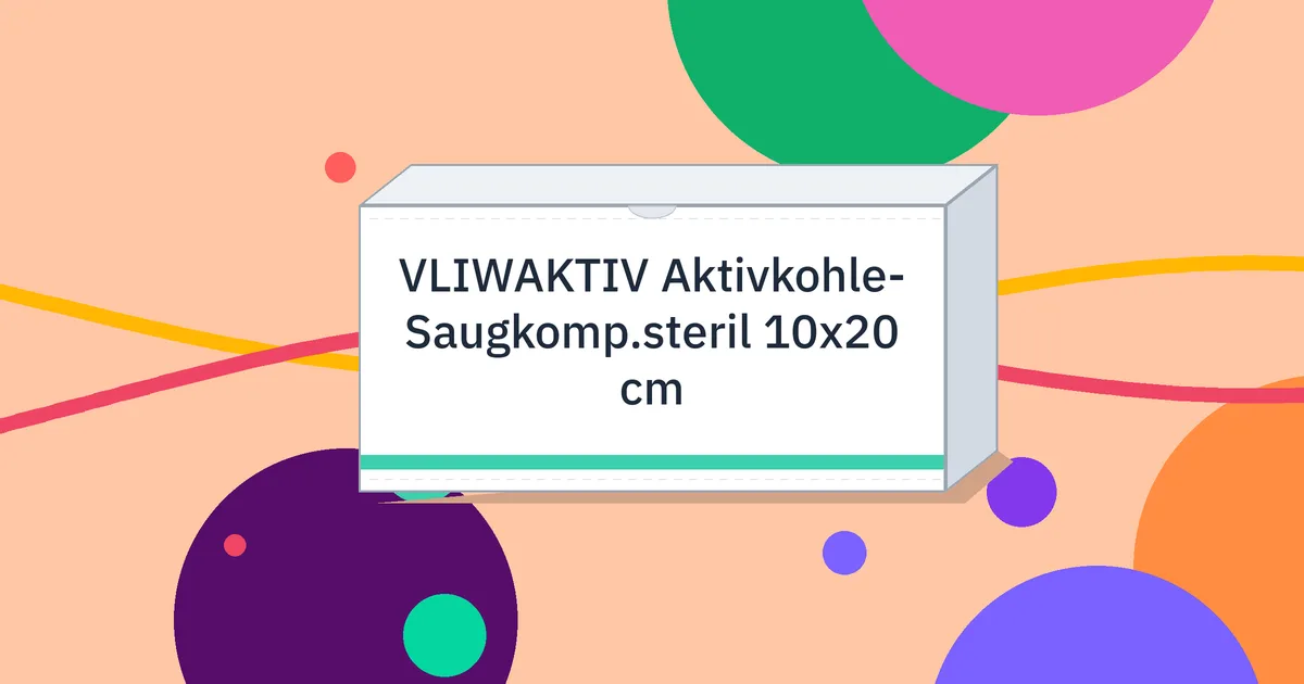 Symbolbild: Packung mit der Aufschrift VLIWAKTIV Aktivkohle-Saugkomp.steril 10x20 cm (PZN 13541370) – Verfügbarkeit und Bezug in Apotheken in Frankfurt am Main