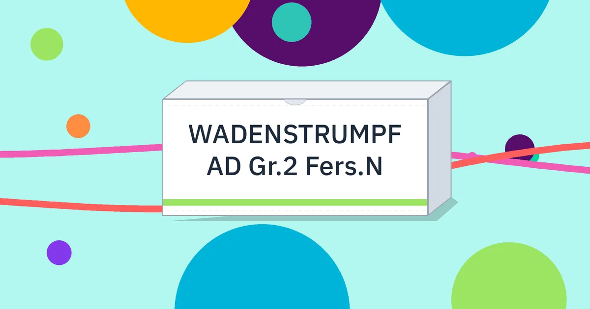 Symbolbild: Packung mit der Aufschrift WADENSTRUMPF AD Gr.2 Fers.N (PZN 01969370) – Verfügbarkeit und Bezug in Apotheken in Frankfurt am Main