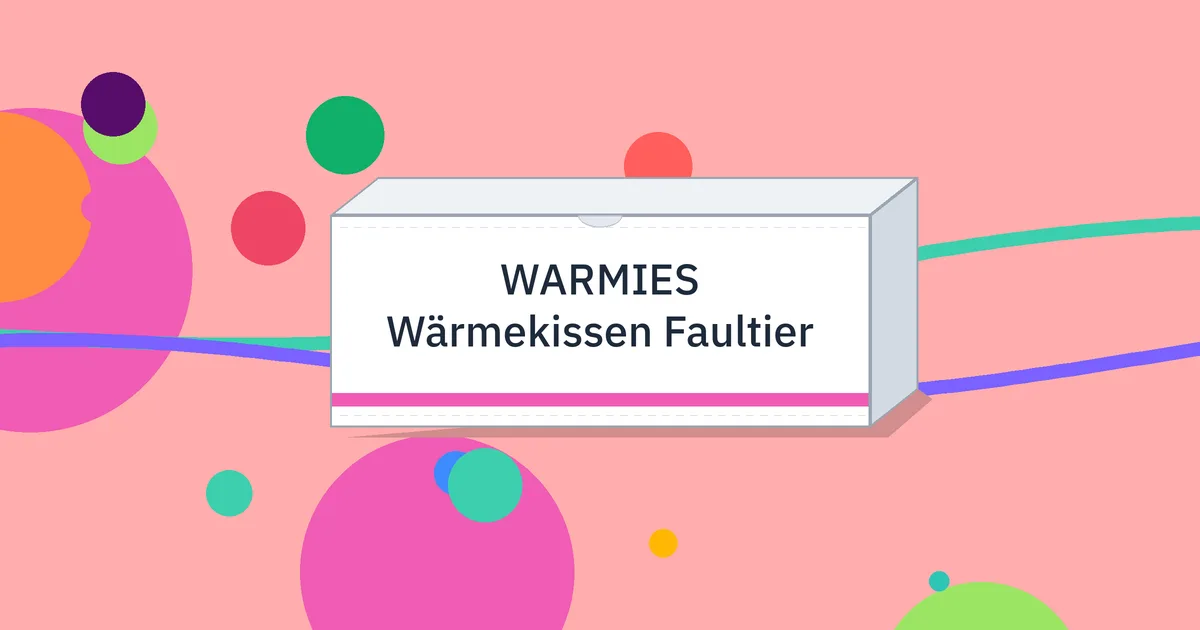 Symbolbild: Packung mit der Aufschrift WARMIES Wärmekissen Faultier (PZN 19820579) – Verfügbarkeit und Bezug in Apotheken in Frankfurt am Main