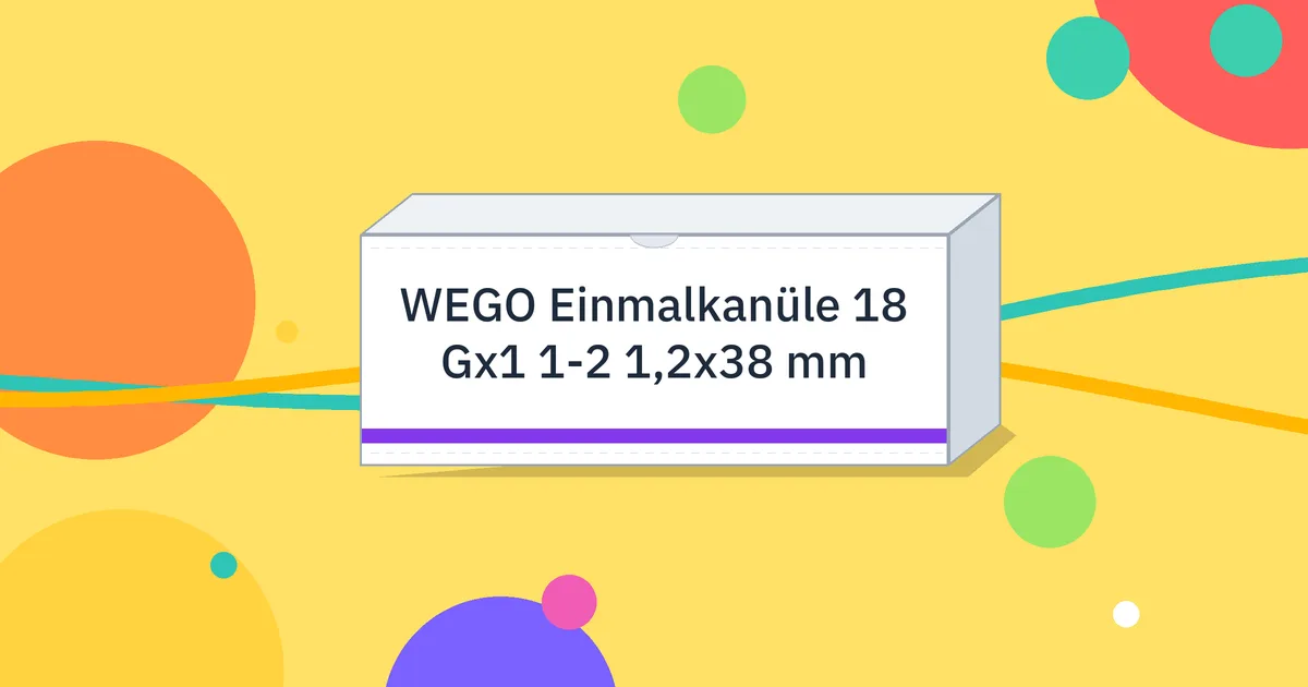Symbolbild: Packung mit der Aufschrift WEGO Einmalkanüle 18 Gx1 1-2 1,2x38 mm (PZN 18859510) – Verfügbarkeit und Bezug in Apotheken in Frankfurt am Main