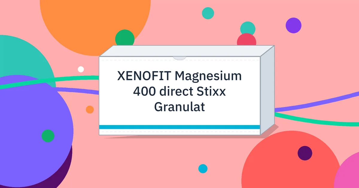 Symbolbild: Packung mit der Aufschrift XENOFIT Magnesium 400 direct Stixx Granulat (PZN 17873459) – Verfügbarkeit und Bezug in Apotheken in Frankfurt am Main