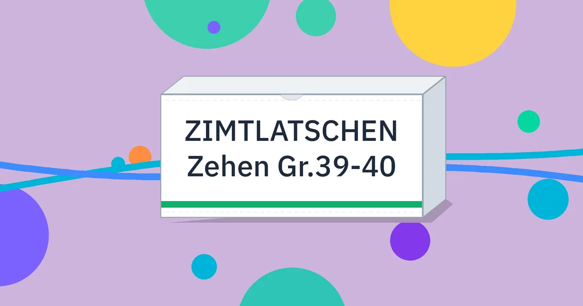 Symbolbild: Packung mit der Aufschrift ZIMTLATSCHEN Zehen Gr.39-40 (PZN 01436633) – Verfügbarkeit und Bezug in Apotheken in Frankfurt am Main