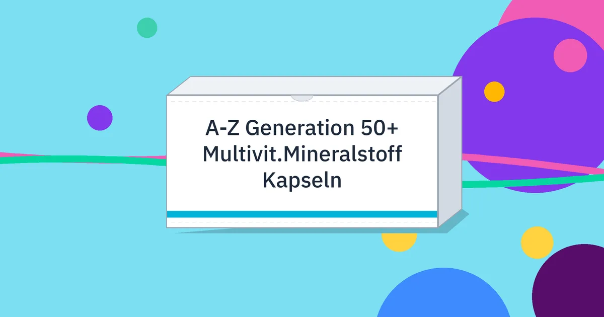 Symbolbild: Packung mit der Aufschrift A-Z Generation 50+ Multivit.Mineralstoff Kapseln (PZN 00134338) – Verfügbarkeit und Bezug in Apotheken in Frankfurt am Main