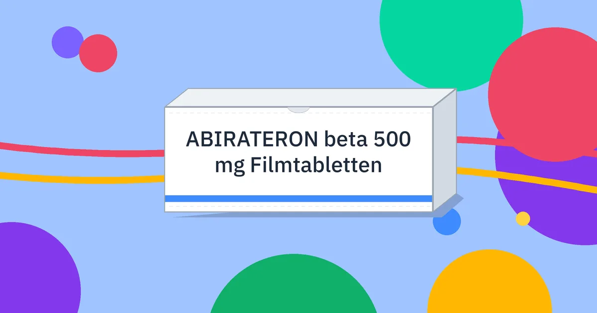 Symbolbild: Packung mit der Aufschrift ABIRATERON beta 500 mg Filmtabletten (PZN 17623343) – Verfügbarkeit und Bezug in Apotheken in Frankfurt am Main