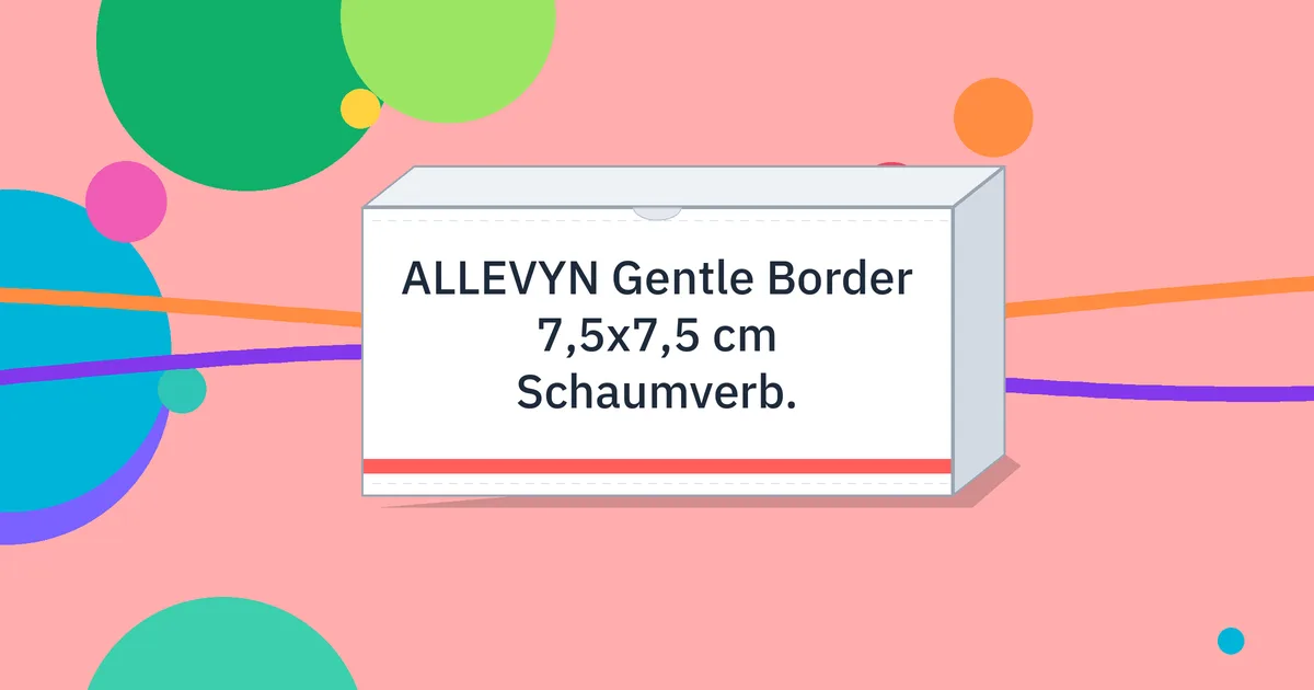 Symbolbild: Packung mit der Aufschrift ALLEVYN Gentle Border 7,5x7,5 cm Schaumverb. (PZN 14403799) – Verfügbarkeit und Bezug in Apotheken in Frankfurt am Main