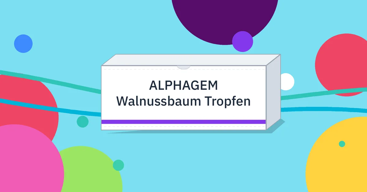 Symbolbild: Packung mit der Aufschrift ALPHAGEM Walnussbaum Tropfen (PZN 20297752) – Verfügbarkeit und Bezug in Apotheken in Frankfurt am Main
