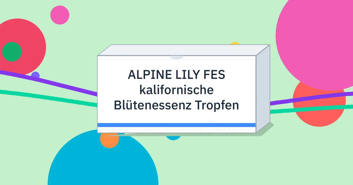 Symbolbild: Packung mit der Aufschrift ALPINE LILY FES kalifornische Blütenessenz Tropfen (PZN 09171890) – Verfügbarkeit und Bezug in Apotheken in Frankfurt am Main