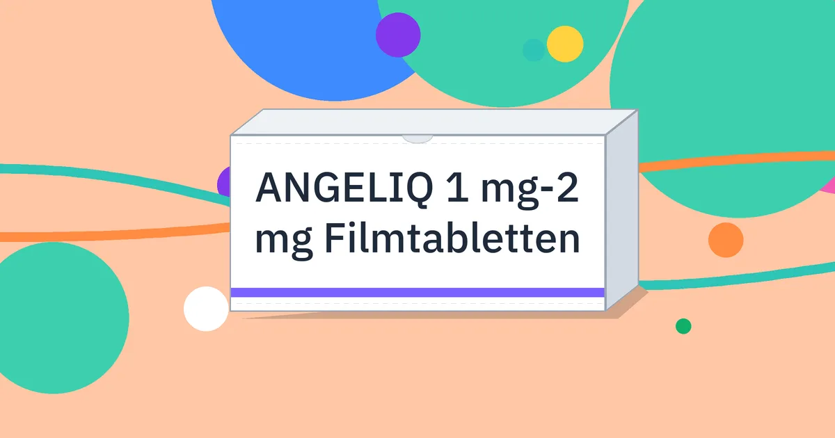 Symbolbild: Packung mit der Aufschrift ANGELIQ 1 mg-2 mg Filmtabletten (PZN 01689021) – Verfügbarkeit und Bezug in Apotheken in Frankfurt am Main