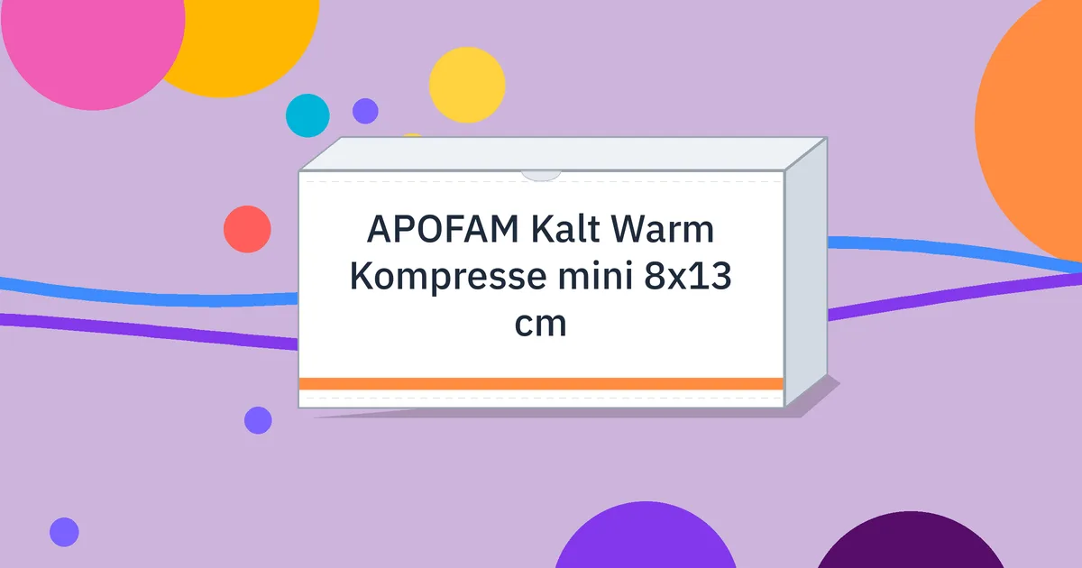 Symbolbild: Packung mit der Aufschrift APOFAM Kalt Warm Kompresse mini 8x13 cm (PZN 06897942) – Verfügbarkeit und Bezug in Apotheken in Frankfurt am Main