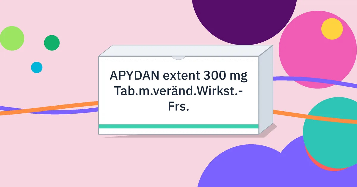 Symbolbild: Packung mit der Aufschrift APYDAN extent 300 mg Tab.m.veränd.Wirkst.-Frs. (PZN 00714024) – Verfügbarkeit und Bezug in Apotheken in Frankfurt am Main