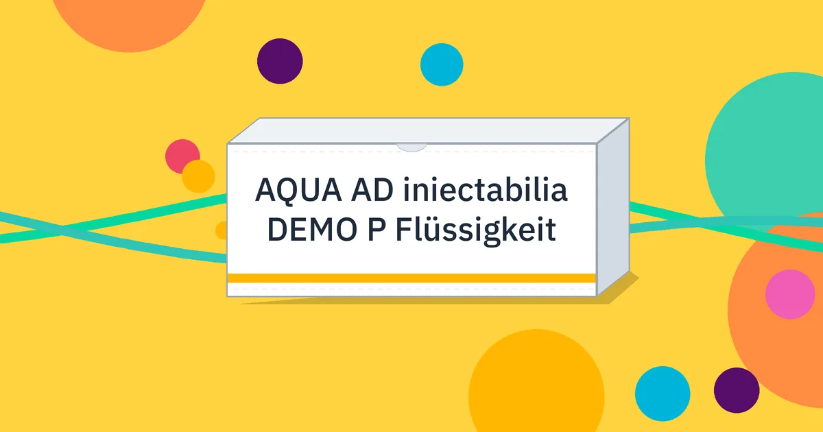 Symbolbild: Packung mit der Aufschrift AQUA AD iniectabilia DEMO P Flüssigkeit (PZN 10275181) – Verfügbarkeit und Bezug in Apotheken in Frankfurt am Main