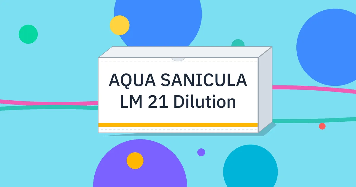 Symbolbild: Packung mit der Aufschrift AQUA SANICULA LM 21 Dilution (PZN 13382144) – Verfügbarkeit und Bezug in Apotheken in Frankfurt am Main