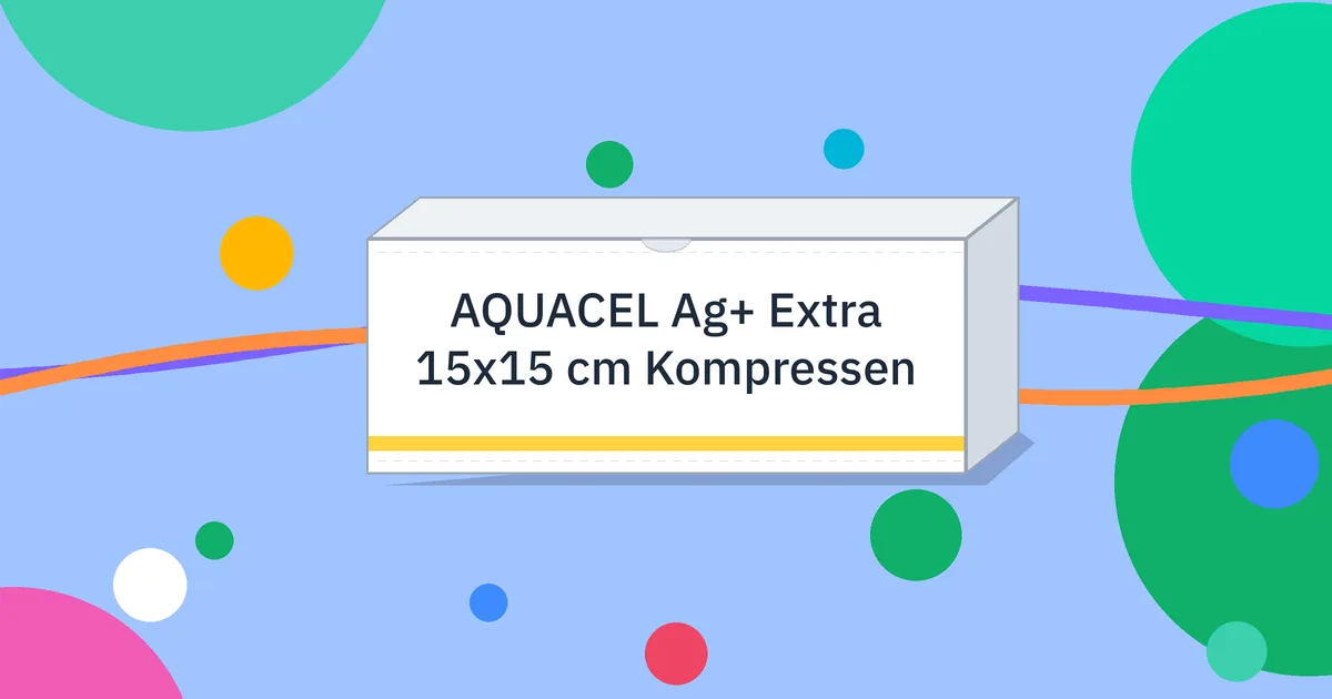 Symbolbild: Packung mit der Aufschrift AQUACEL Ag+ Extra 15x15 cm Kompressen (PZN 18126210) – Verfügbarkeit und Bezug in Apotheken in Frankfurt am Main