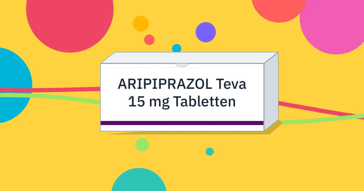 Symbolbild: Packung mit der Aufschrift ARIPIPRAZOL Teva 15 mg Tabletten (PZN 19053192) – Verfügbarkeit und Bezug in Apotheken in Frankfurt am Main