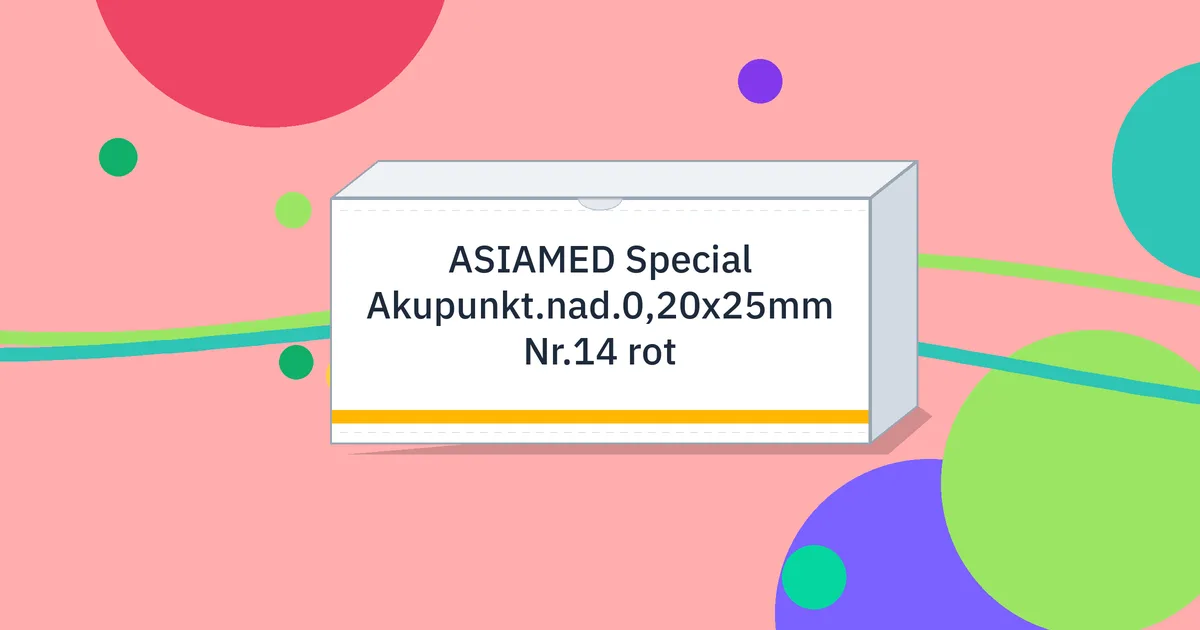 Symbolbild: Packung mit der Aufschrift ASIAMED Special Akupunkt.nad.0,20x25mm Nr.14 rot (PZN 18321851) – Verfügbarkeit und Bezug in Apotheken in Frankfurt am Main