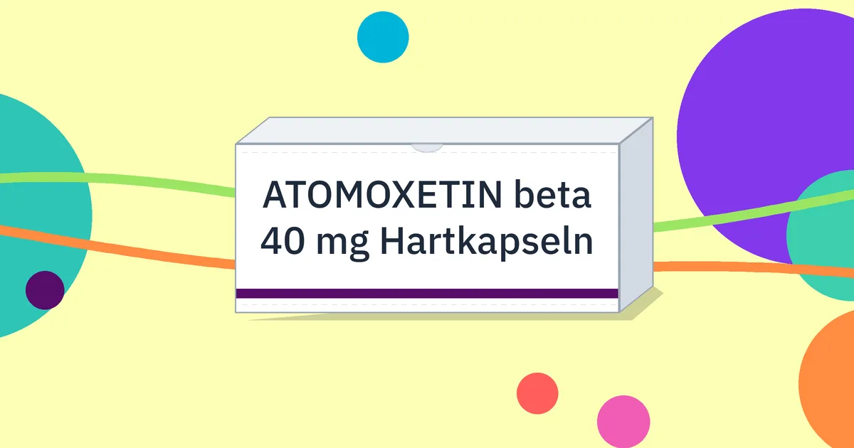 Symbolbild: Packung mit der Aufschrift ATOMOXETIN beta 40 mg Hartkapseln (PZN 14244177) – Verfügbarkeit und Bezug in Apotheken in Frankfurt am Main