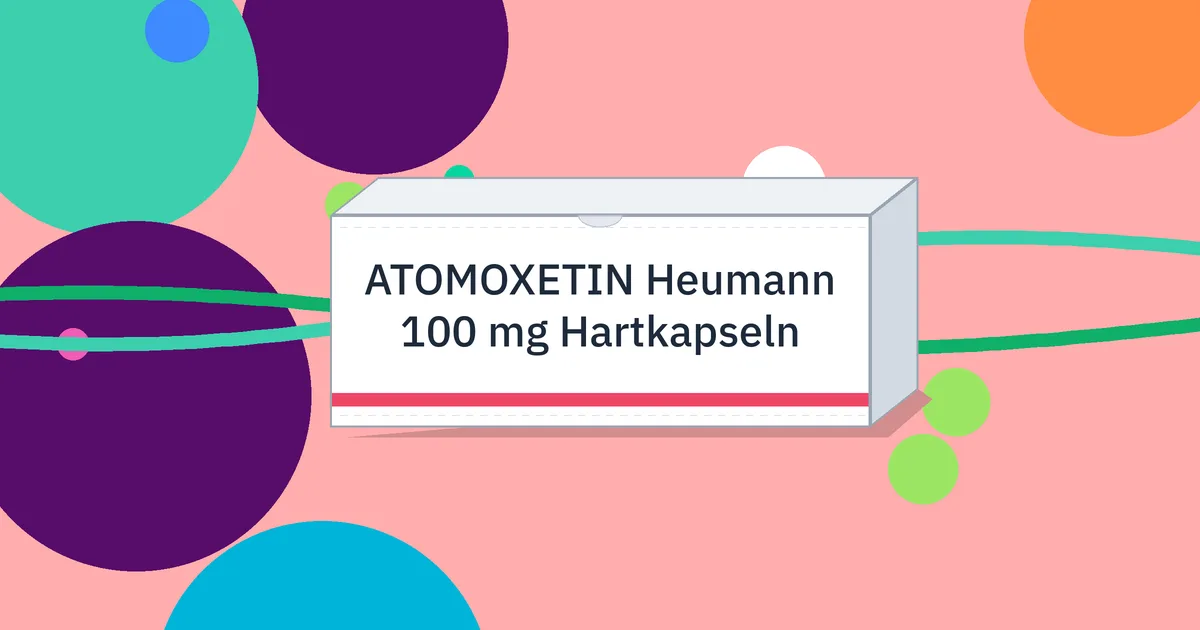 Symbolbild: Packung mit der Aufschrift ATOMOXETIN Heumann 100 mg Hartkapseln (PZN 17977785) – Verfügbarkeit und Bezug in Apotheken in Frankfurt am Main