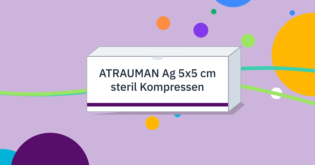 Symbolbild: Packung mit der Aufschrift ATRAUMAN Ag 5x5 cm steril Kompressen (PZN 18043398) – Verfügbarkeit und Bezug in Apotheken in Frankfurt am Main