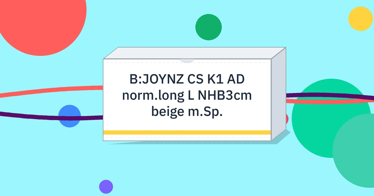 Symbolbild: Packung mit der Aufschrift B:JOYNZ CS K1 AD norm.long L NHB3cm beige m.Sp. (PZN 20529091) – Verfügbarkeit und Bezug in Apotheken in Frankfurt am Main