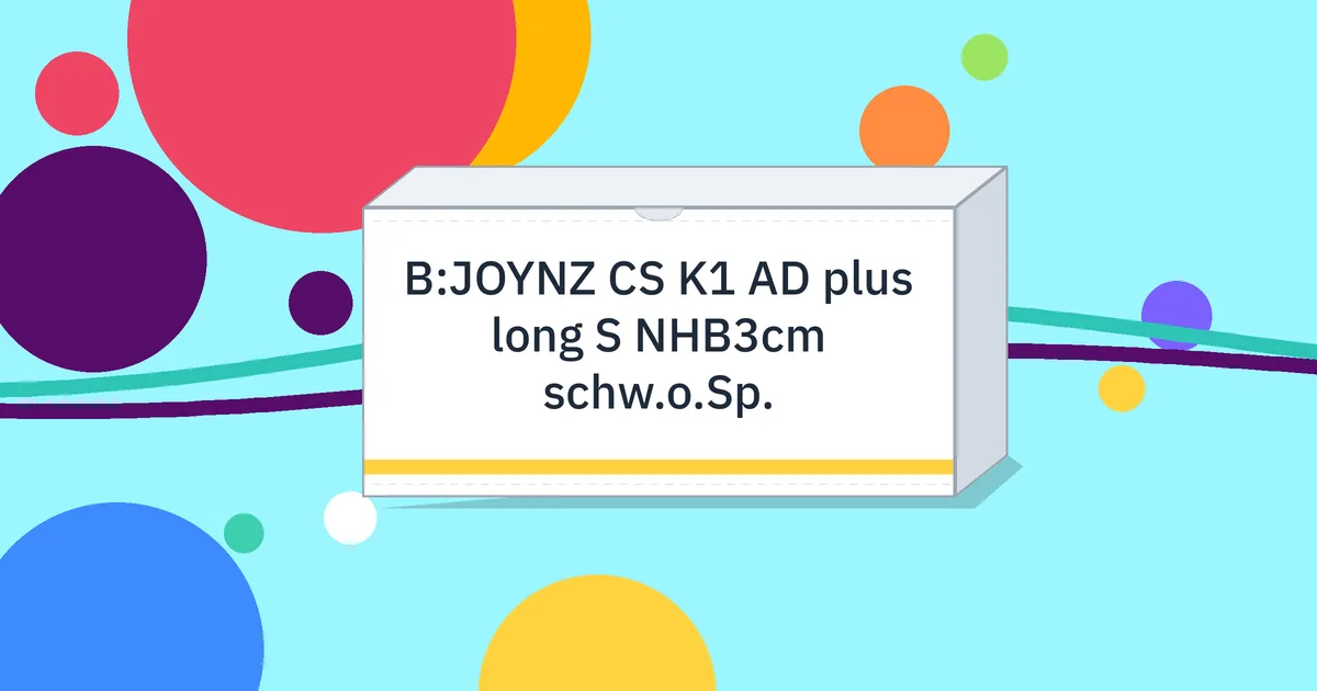 Symbolbild: Packung mit der Aufschrift B:JOYNZ CS K1 AD plus long S NHB3cm schw.o.Sp. (PZN 20529731) – Verfügbarkeit und Bezug in Apotheken in Frankfurt am Main