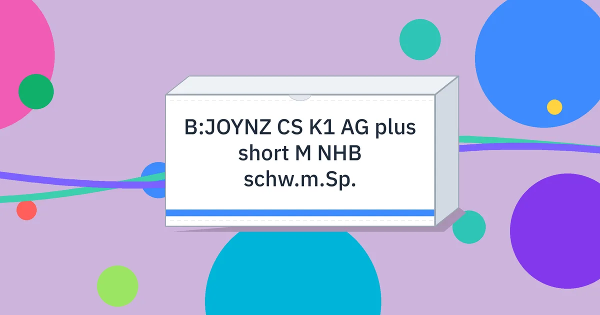 Symbolbild: Packung mit der Aufschrift B:JOYNZ CS K1 AG plus short M NHB schw.m.Sp. (PZN 20533980) – Verfügbarkeit und Bezug in Apotheken in Frankfurt am Main