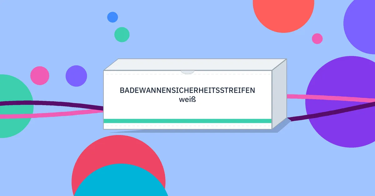 Symbolbild: Packung mit der Aufschrift BADEWANNENSICHERHEITSSTREIFEN weiß (PZN 11344754) – Verfügbarkeit und Bezug in Apotheken in Frankfurt am Main