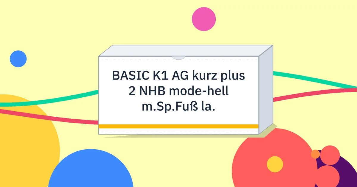 Symbolbild: Packung mit der Aufschrift BASIC K1 AG kurz plus 2 NHB mode-hell m.Sp.Fuß la. (PZN 20260140) – Verfügbarkeit und Bezug in Apotheken in Frankfurt am Main