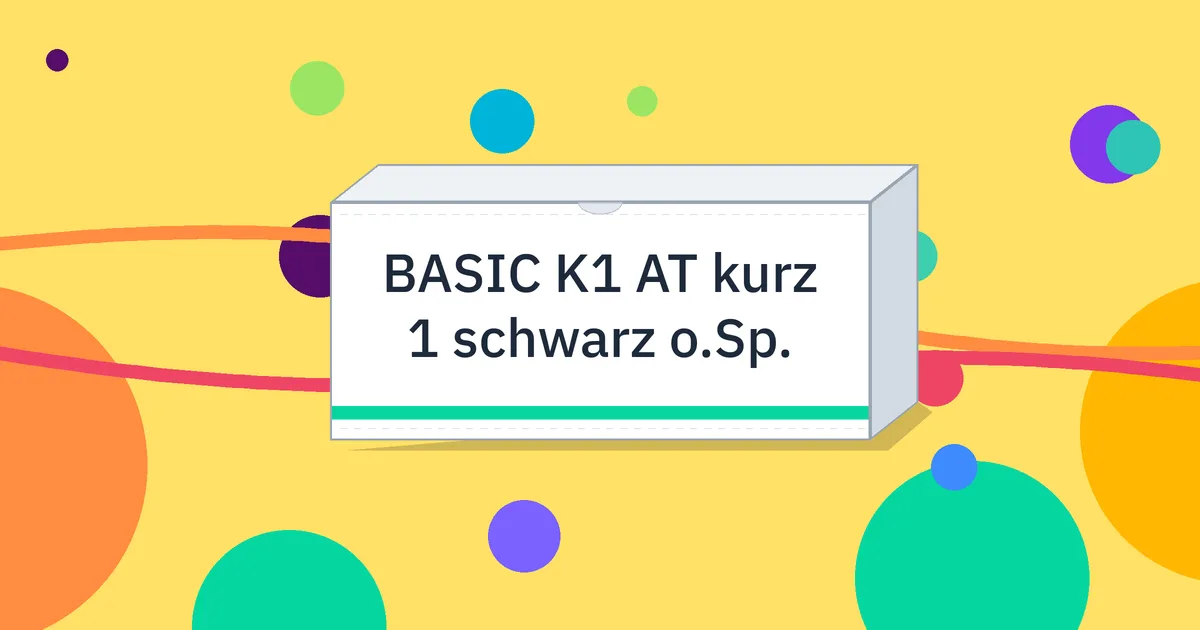 Symbolbild: Packung mit der Aufschrift BASIC K1 AT kurz 1 schwarz o.Sp. (PZN 20262104) – Verfügbarkeit und Bezug in Apotheken in Frankfurt am Main
