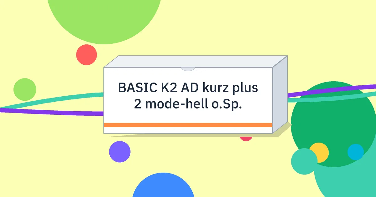 Symbolbild: Packung mit der Aufschrift BASIC K2 AD kurz plus 2 mode-hell o.Sp. (PZN 20264066) – Verfügbarkeit und Bezug in Apotheken in Frankfurt am Main