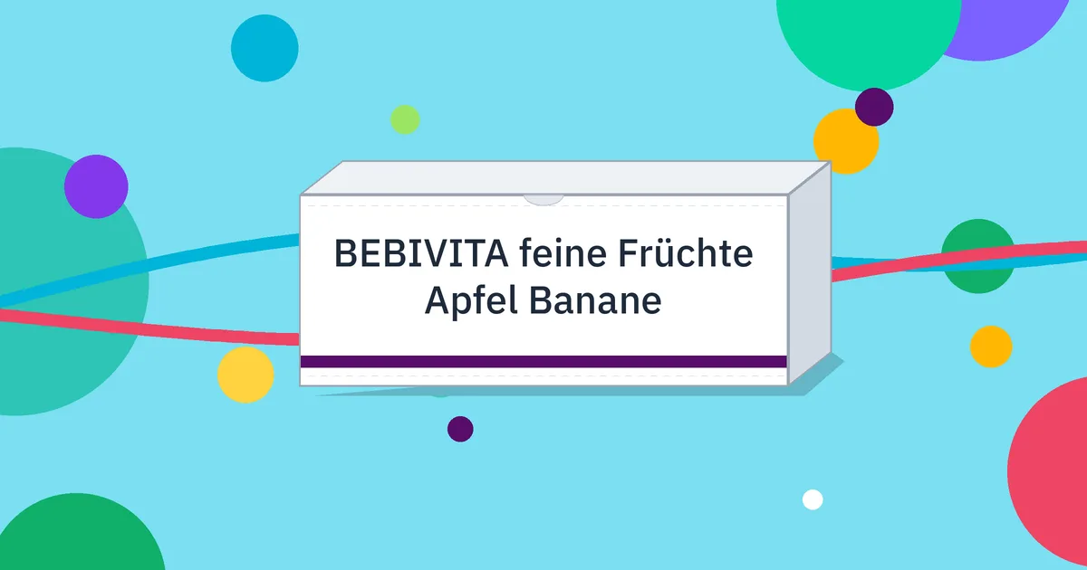 Symbolbild: Packung mit der Aufschrift BEBIVITA feine Früchte Apfel Banane (PZN 06972833) – Verfügbarkeit und Bezug in Apotheken in Frankfurt am Main
