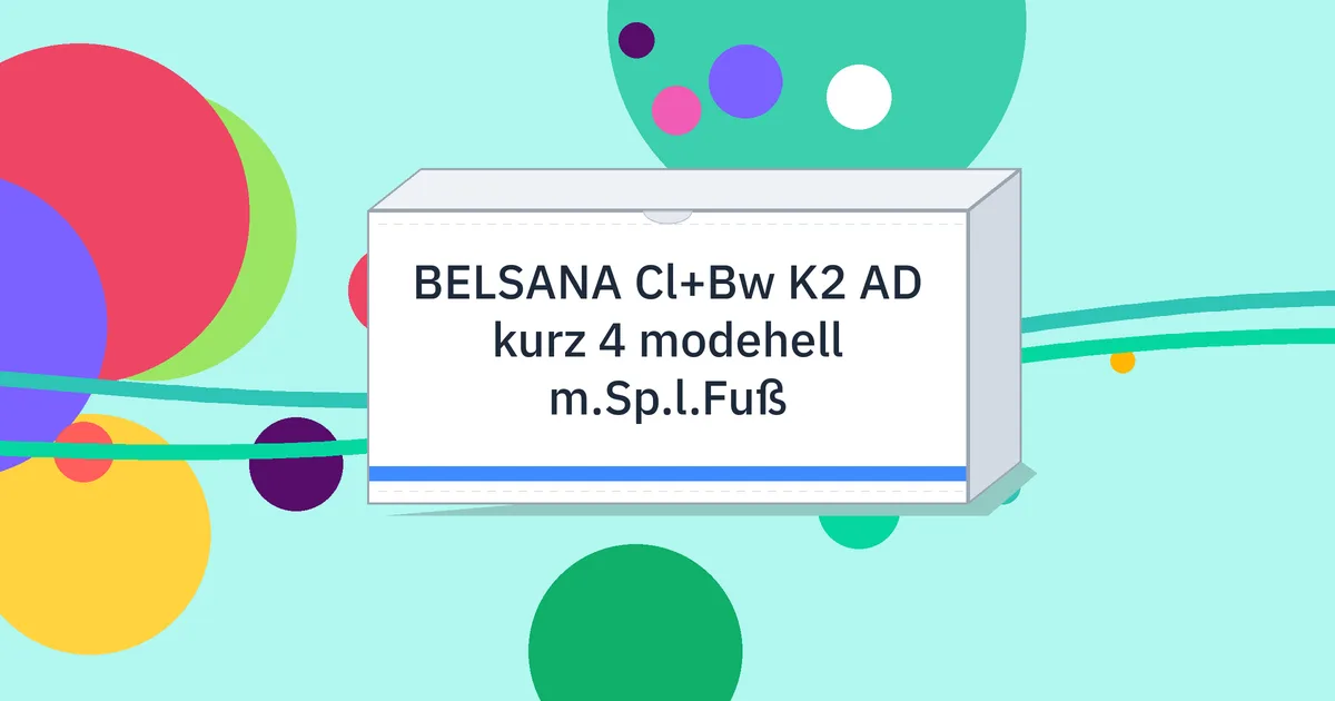 Symbolbild: Packung mit der Aufschrift BELSANA Cl+Bw K2 AD kurz 4 modehell m.Sp.l.Fuß (PZN 12241513) – Verfügbarkeit und Bezug in Apotheken in Frankfurt am Main