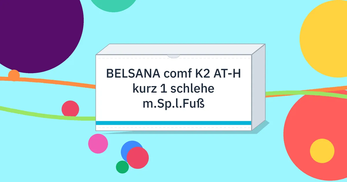 Symbolbild: Packung mit der Aufschrift BELSANA comf K2 AT-H kurz 1 schlehe m.Sp.l.Fuß (PZN 12328065) – Verfügbarkeit und Bezug in Apotheken in Frankfurt am Main