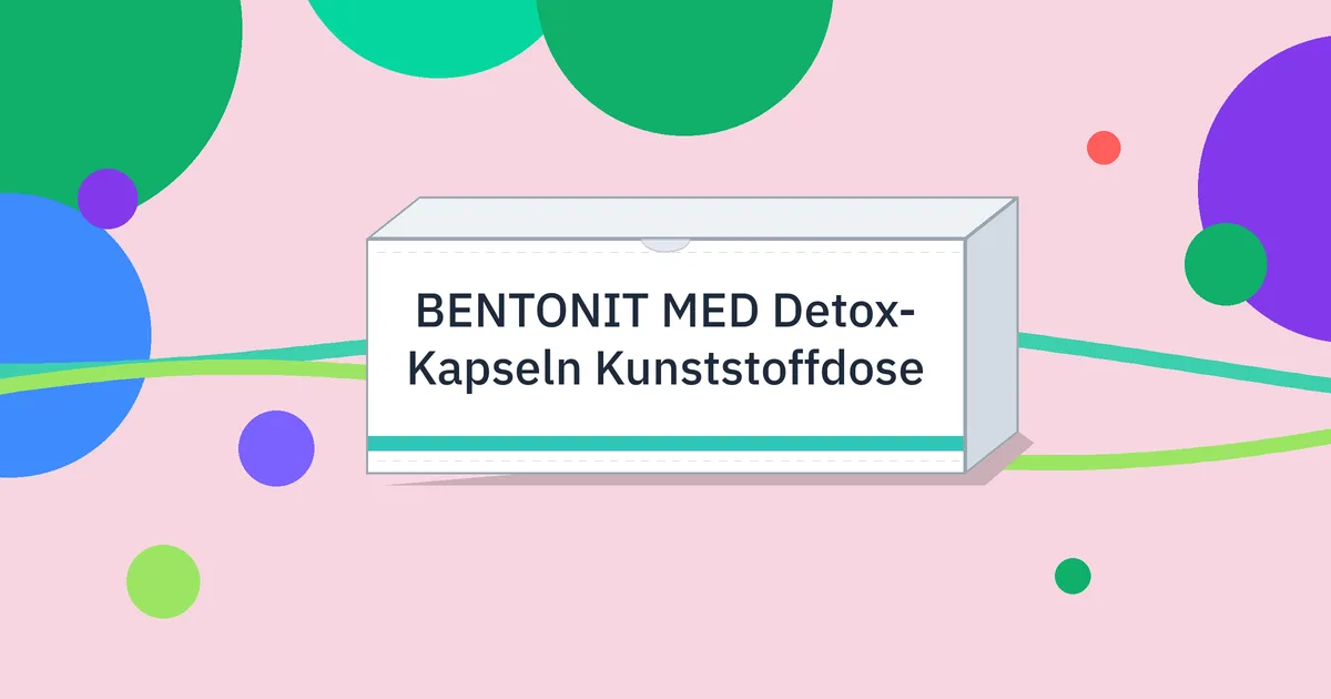 Symbolbild: Packung mit der Aufschrift BENTONIT MED Detox-Kapseln Kunststoffdose (PZN 19161131) – Verfügbarkeit und Bezug in Apotheken in Frankfurt am Main